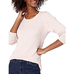 Amazon Essentials Women's Lightweight Long-Sleeve Cable Crewneck Sweater (Available in Plus Size), Light Pink, Large