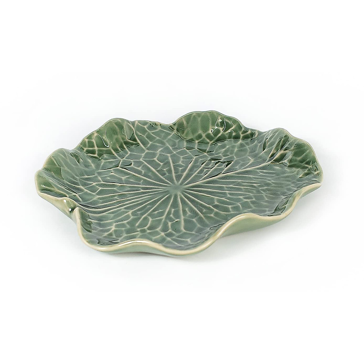 BestySuperStore Tiny 4" Green Lotus Leaf Shaped Tray - Handmade Ceramic Porcelain Decorative Plate Dish Catchall Miniature Container for Jewelry Personal Items Incense Holders Ashtray Décor Gifts