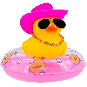 MuMyer Duck Car Dashboard Decorations Rubber Duck Car Ornaments for Car Dashboard Decoration Accessories with Mini Swim Ring Sun Hat Necklace and Sunglasses