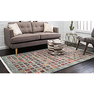 Unique Loom Fars Collection Modern Classic Geometric Tribal Inspired Design Area Rug, Rectangular 7' 1" x 10' 0", Light Blue/Navy Blue