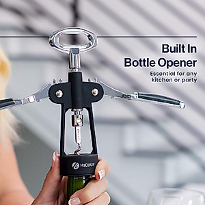 HiCoup Wine Opener - Wing Corkscrew Beer and Wine Bottle Opener w/Winged Grip and Stopper - Easy to Use