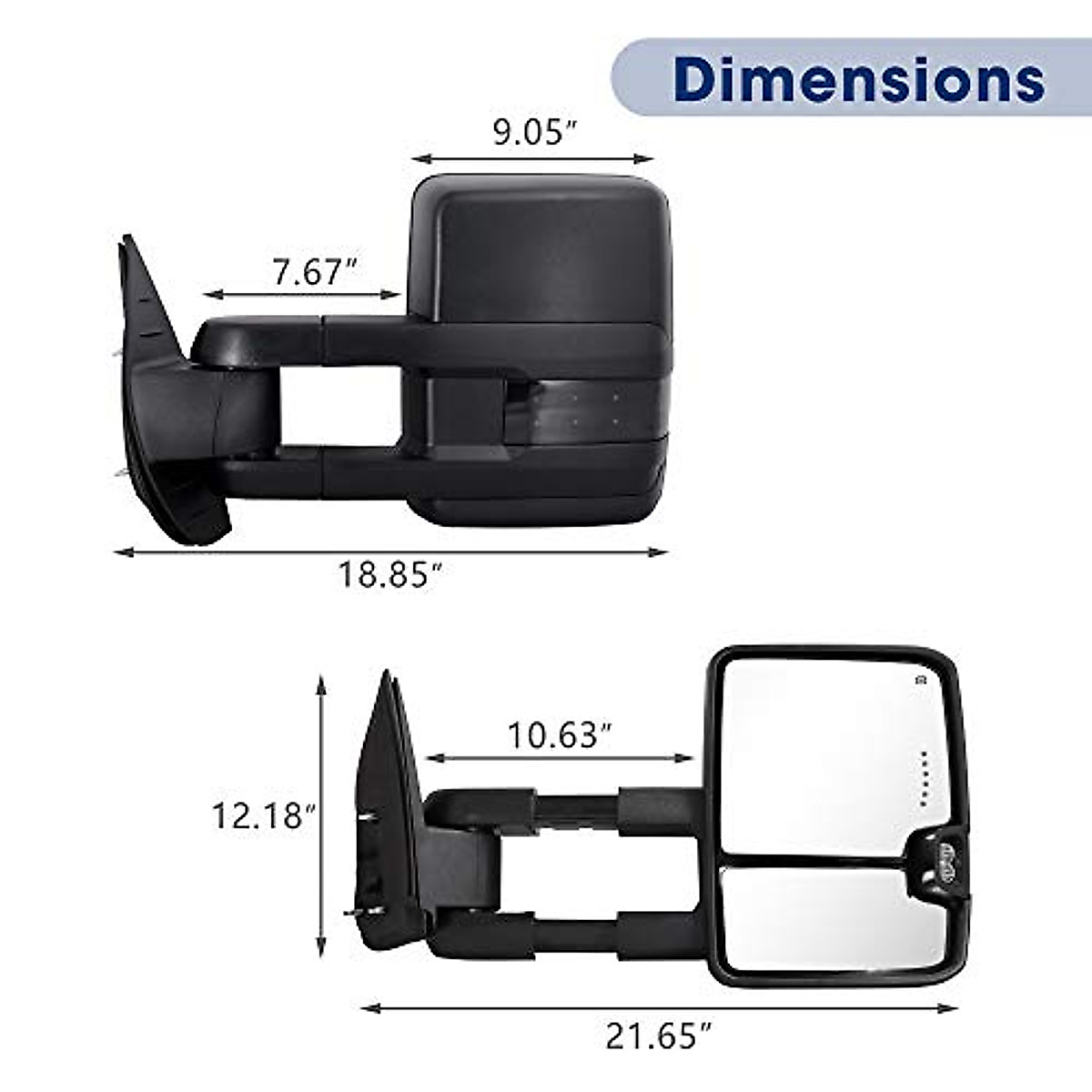 Towing Mirror for Silverado Sierra - 2007-2013 Chevy Silverado 1500 GMC Sierra 2014 2500HD 3500HD Tow Mirror with Side Mirror Power Adjusted Heated Glass Turn Signal Backup Light