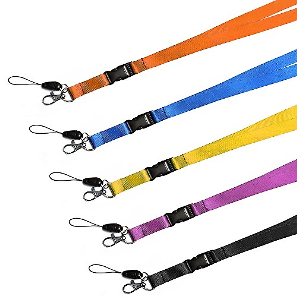 YOUOWO 5 Pack Office Neck Lanyards Detachable Buckle Enhanced Model Hook breakaway Strap lanyard for ID Badge,Key,women men Phones USB Whistles Nylon Black,blue,yellow,orange,purple