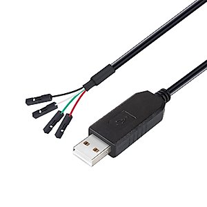 DTech USB to TTL Serial 3.3V Adapter Cable TX RX Signal 4 Pin 0.1 inch Pitch Female Socket PL2303 Prolific Chip Windows 10 8 7 XP Vista (6ft, Black)