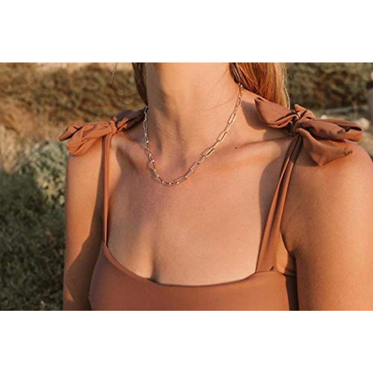 FIBO STEEL 3Pcs 14K Gold Plated Paperclip Chain Necklaces for Women Men Link Chain Necklace with Paperclip 18 Inches