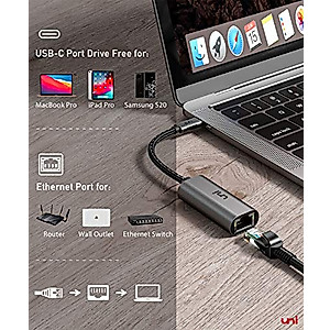 USB C to Ethernet Adapter, uni Driver Free RJ45 to USB C [Thunderbolt 3/4 Compatible], 1Gbps Type-C Gigabit Ethernet LAN Network Adapter for MacBook Pro/Air, iPad Pro, Dell XPS, Surface Laptop, Mac