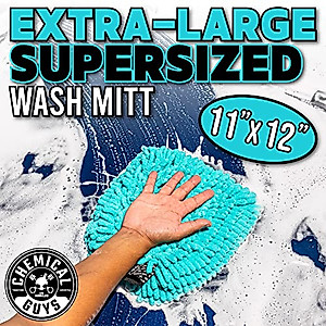 Chemical Guys MIC513 Big Noodle Chenille Microfiber Scratch Free Supersized Car Wash Mitt for Cars, Trucks, SUVs, RVs & More, Turquoise (11" x 12")