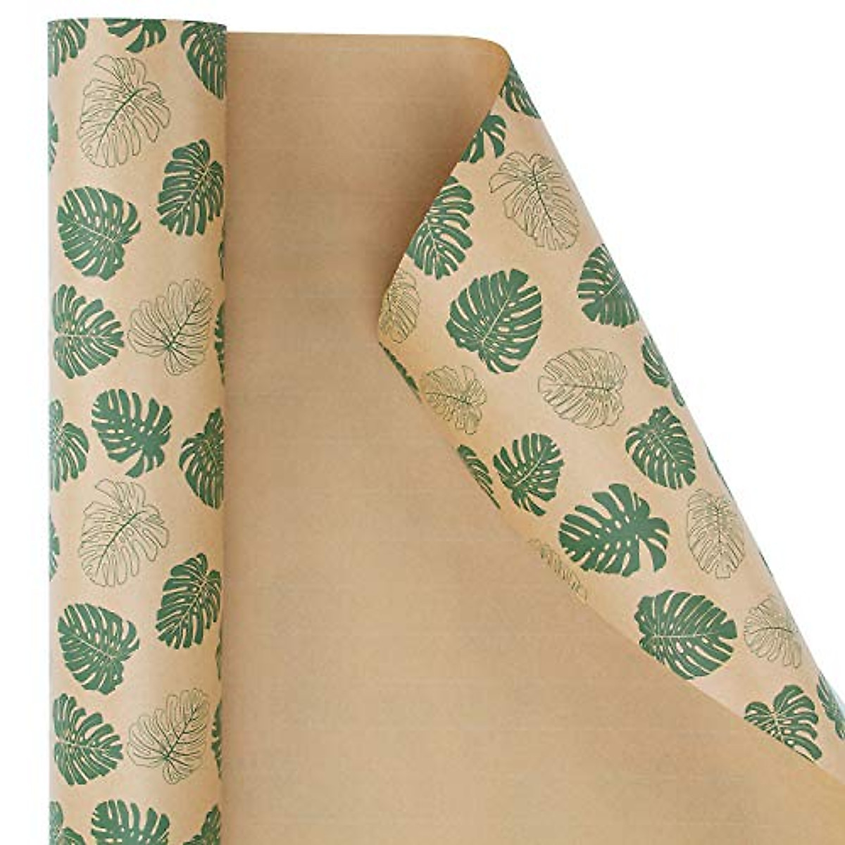 RUSPEPA Kraft Wrapping Paper Roll - Monstera Design Great for Summer, Holiday and Special Occasion Wrap - 24 inches X 100 feet