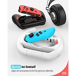 MoKo Steering Wheel & Grips for Nintendo Switch OLED 2021/Switch Joy-Con Controllers, 2 Pack Mariokart Racing Steering Wheel & 2 Pack Comfort Hand Grip Handle Kit for Mario Kart 8 Deluxe, Black&White