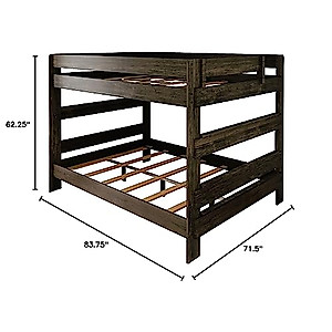 Max & Lily Bunk Bed, Queen-Over-Queen Bed Frame for Kids, Solid Wood Bunk Bed for Kids, No Box Spring Needed, Barnwood Brown