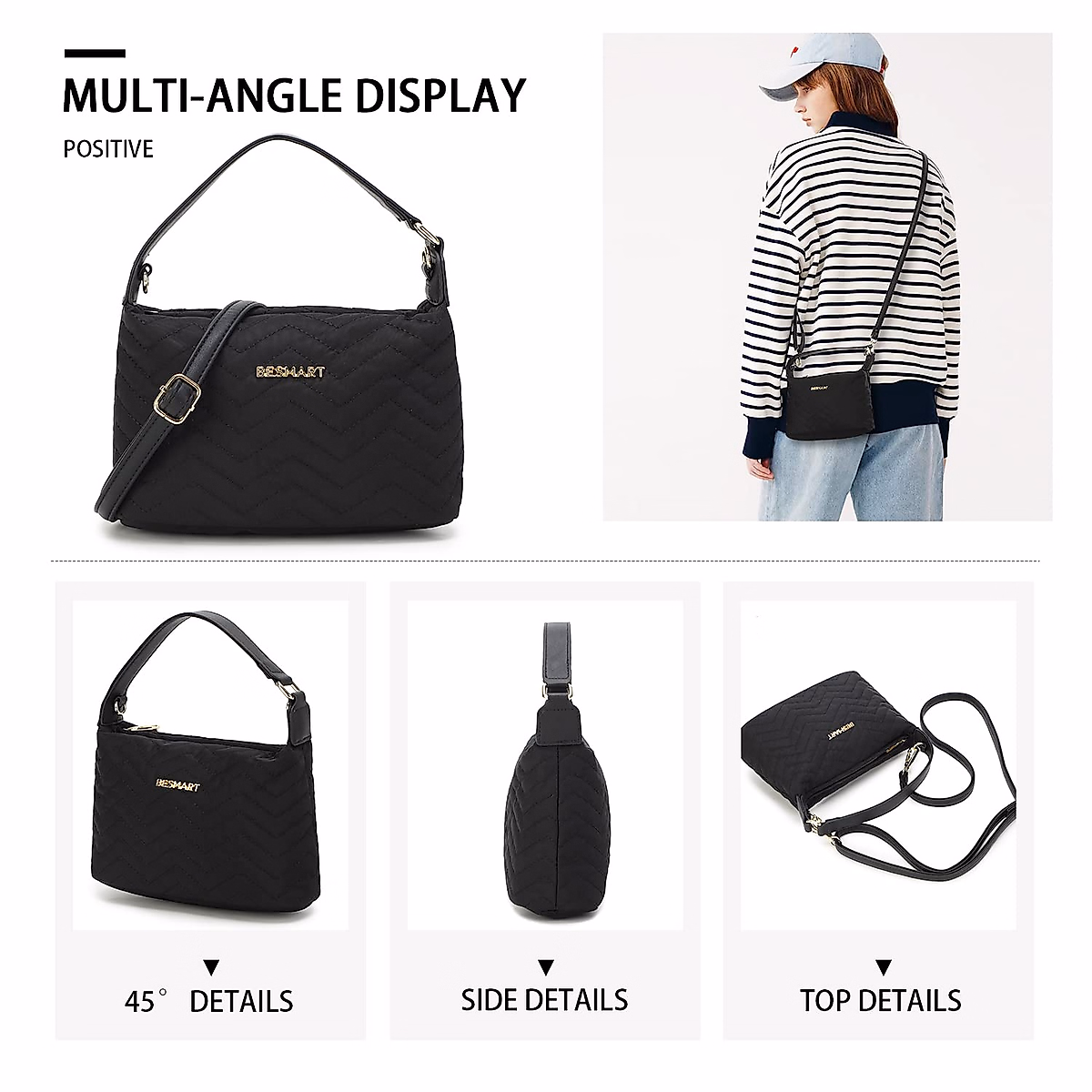 BE SMART Small Women Crossbody Bag with Wavy Embroidery Design Lightweight Casual Shoulder Handbag Simple Fashion Phone Bag Mini Purse for Ladies