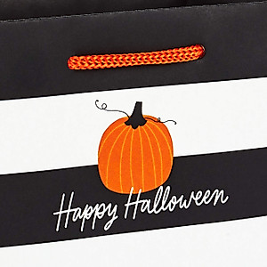 Hallmark Halloween Bag Bundle (8 Small Gift Bags, 2 Designs: Pumpkin and Stripes, Skull and Polka Dots) for Halloween Party Favors, Dinner Parties, Treats for Coworkers, Neighbors, Friends