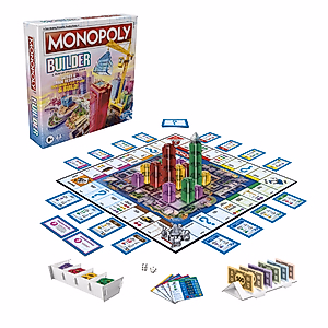 Monopoly Builder Board Game for Kids and Adults, Strategy Games, Family Board Games, for Kids 8 and Up, 2-4 Players