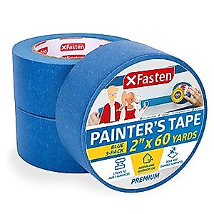 XFasten Professional Blue Painters Tape 2-Inches x 60 Yards (3-Pack) Blue Painters Masking Tape Bulk - Sharp Edge Line Technology, Produces Sharp Lines | Residue-Free and Artisan Grade Wall Trim Tape