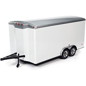 Four Wheel Enclosed Car Trailer White with Silver Top for 1/18 Scale Model Cars by Autoworld AMM1238