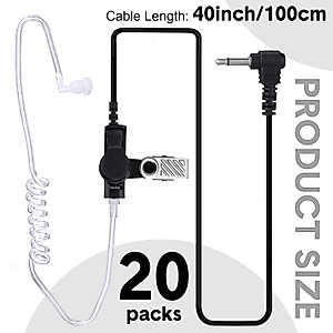 20 Packs Radio Earpiece 3.5mm Earpiece Walkie Talkie Surveillance Headset Single Wire Listen Only Ear Piece with Clear Acoustic Coil Tube Earbud Audio Kit