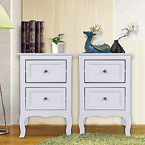 Karl home White Nightstand Set of 2. Farmhouse End Side Table Set of 2 Bedside Nightstands Chest with Drawers Small Night Stand with 2 Drawer and Solid Wood Legs for Bedroom, Living Room