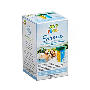 FROG Serene Floating Sanitizing System + 2 Bromine Cartridges for Hot Tubs, Quick and Easy Self-Regulating Hot Tub Sanitizer with Bromine and FROG Sanitizing Minerals