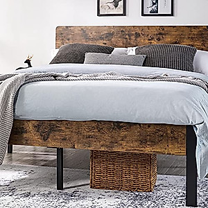 Yaheetech Metal Platform Bed Frame Full with Wood Headboard and Iron Slats, Rustic Country Bed Base with Mattress Foundation/Strong Slats Support/12 Inch Underbed Storage/No Box Spring Needed, Brown