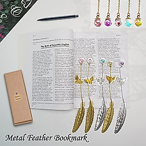 SUNETARY Metal Feather Bookmarks for Book Lovers Women Birthday Gifts Butterfly Book Marks Mothers Day Christmas Valentine's Day Teacher Appreciation Gifts for Women Girls Ladies Readers