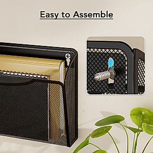 MaxGear Mesh File Holder Wall Organizer 3 Pockets Hanging File Organizers Wall Mounted Paper Organizer Holders Wall Bins for Office and Home, Black