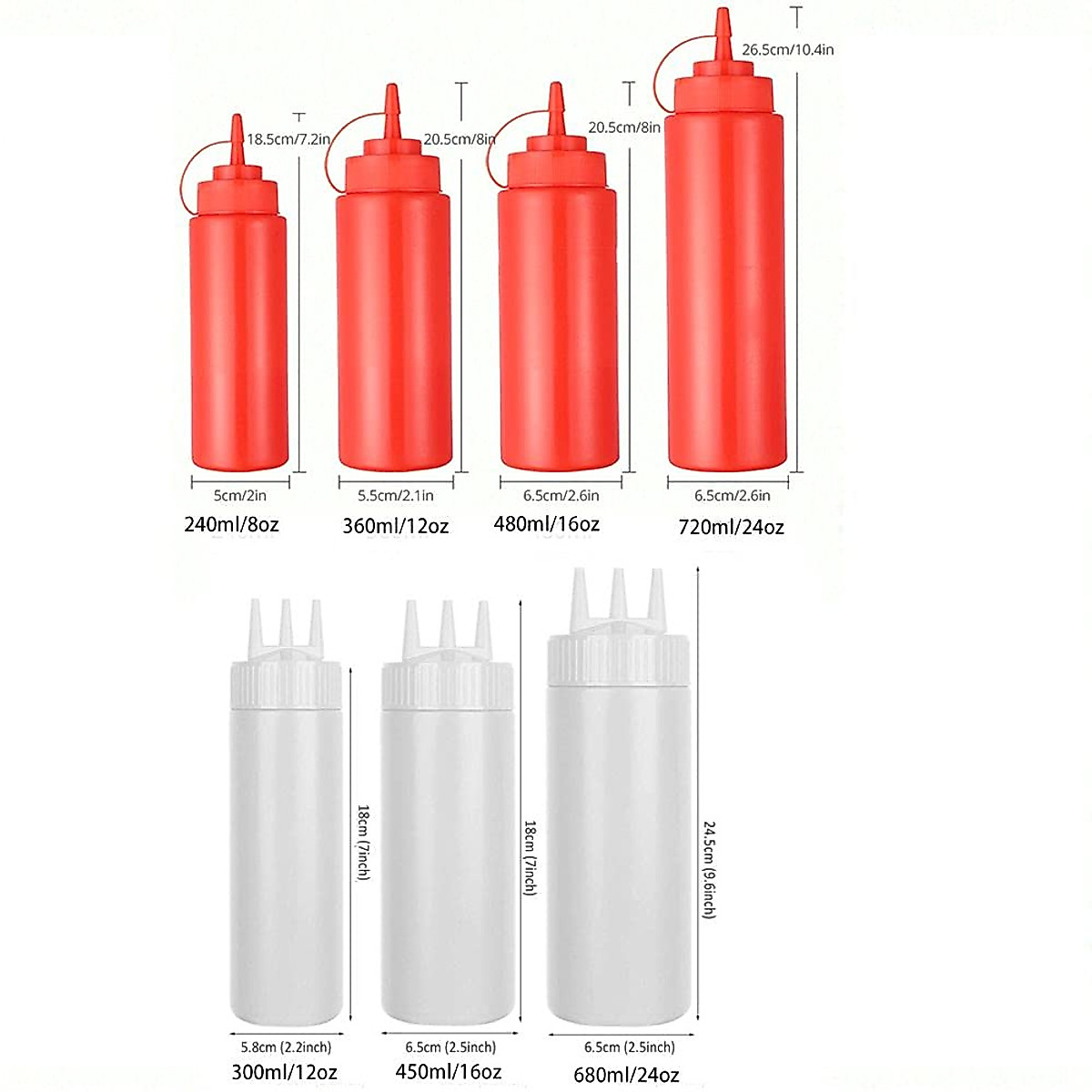 Plastic Squeeze Bottle with Cap, Leak-proof Sauce Bottle Reusable Spice Dispenser Ketchup Storage Bottle Kitchen Gadget(200ml-Single hole,white)