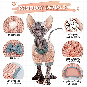 DENTRUN Sphynx Hairless Cats Warm Winter Sweater Cute Pullover High Elasticity Kitten Shirts Breathable Cat Leisure Wear Turtleneck Vest Adorable Cat's Clothes Jacket Pajamas Jumpsuit