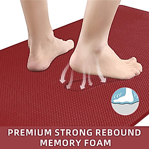 Cenivi 2PCS Kitchen Rugs, Red Kitchen Mat, 47 Inches Cushioned Anti-Fatigue Kitchen Rug, Kitchen Mats for Floor, Non-Slip Kitchen Rugs Sets of 2, Waterproof Kitchen Mat 17.3"×30"+17.3"×47"