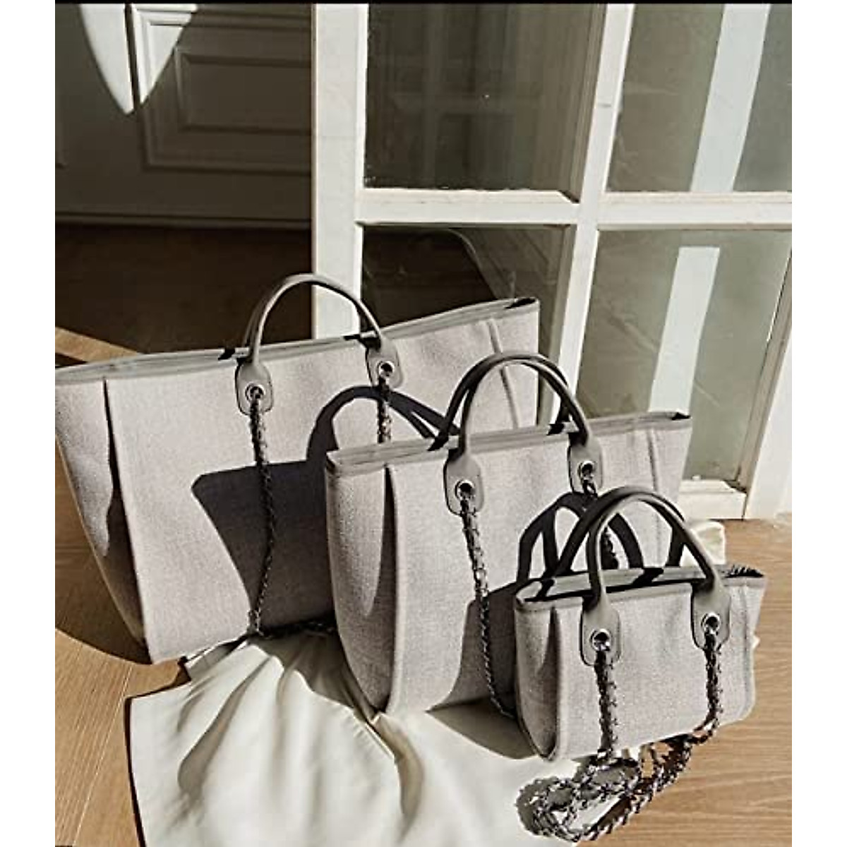 YVLSS Women's Oversized Designer Canvas Tote Handbag (Grey, Large)