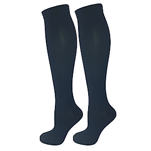 2 Pair Navy Blue Small/Medium Ladies Compression Socks, Moderate/Medium Compression 15-20 mmHg. Therapeutic, Occupational, Travel & Flight Knee-High Socks. Womens and Mens Hosiery.