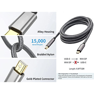 Onep USB C to Mini DisplayPort, Onepeace Thunderbolt 3 Cable to USB C 6.6FT, Compatible for MacBook ProAir 2020-2016, Surface Book2, Galaxy S2191020 (NOT Thunderbolt 2)