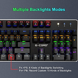 G-Cord Wireless Mechanical Gaming Keyboard, 104 Keys Wired Keyboard with Numpad, Anti-Ghosting Computer Keyboard for PC Desktop Gamers