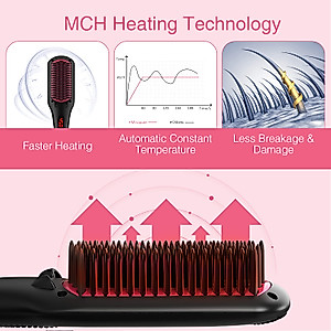 Enhanced Ceramic Hair Straightener Brush by MiroPure, 2-in-1 Ionic Straightening Brush with Anti-Scald Feature, Auto Temperature Lock & Auto-Off Function (Black)