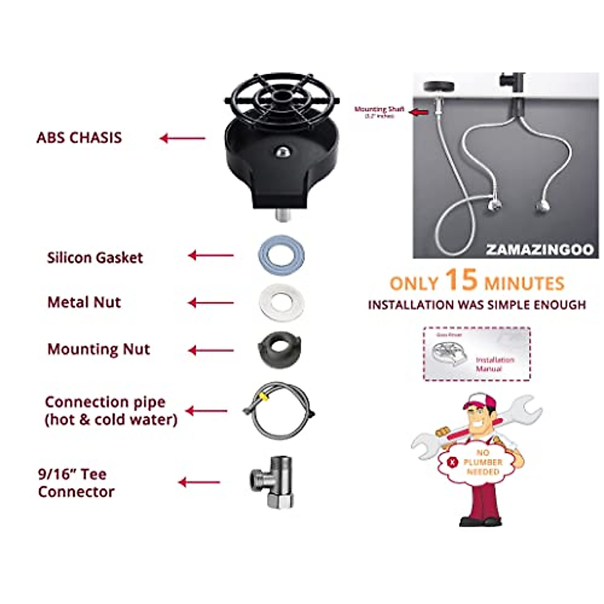 Zamazingoo Glass Rinser for Kitchen Sink, 2023 Newest Black Kitchen Faucet, Quick Cup Washer, High Pressure Cup Cleaner, Baby Bottle Washer for Home/Bar/Cafe/Restaurant, Matte Black