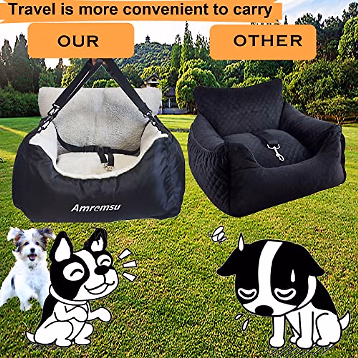 Dog Car Seat for Small Dog Under 25,Fully Detachable and Washable Ultra Soft Car Travel Bed Two Portable Handle and Storage Pockets,with Clip-on Soft Dog Car Seat,Portable Dog Car Travel Carrier Bed