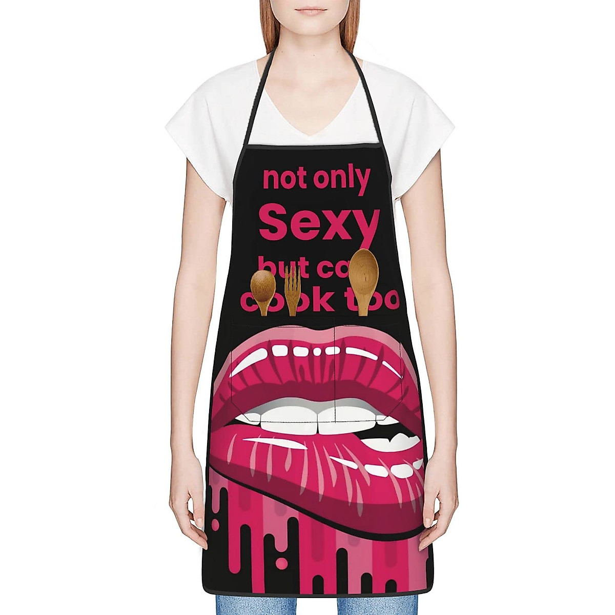 capuca Cooking Kitchen Chef Aprons Funny - Not Only Sexy Printing Bib Aprons with Pockets Erasable Hand Waterproof Grilling Sink Aprons for Women Men