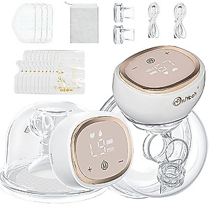 Breast Pump,Onlyeah Wearable Breast Pump Electric Breast Pump Hands Free Portable Breast Feeding Pumps,3 Modes-9 Levels Painless Low Noise Touch Screen Baby Pump with 2 Pack