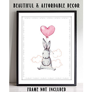TJ Originals - Children's Nursery Bunny Wall Art - Unframed 11 x 14 Cute Colour Print - Makes a Great Gift for Family and Friends - Unique New Baby Gift, Under $20 Gift (Bunny Pink Balloon)