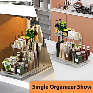 Under Sink Organizers with Waterproof Tray, L-Shaped Under Sink Organizer and Storage, Pull Out Under Cabinet Storage, Under Kitchen/Bathroom Sink Organizer