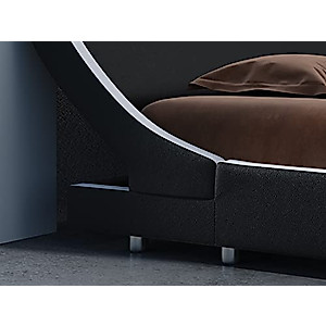 SHA CERLIN Modern Low Profile Platform Bed Frame Queen Size, Stylish Faux Leather Upholstered Sleigh Bed with Adjustable Headboard, No Box Spring Needed, Black&White
