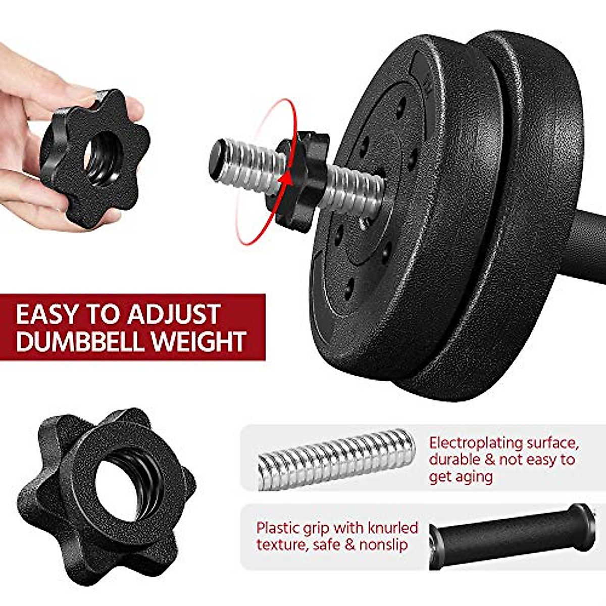 Yaheetech Adjustable Dumbbells Weight Set - 66LB Dumbbell Weights Exercise & Fitness Equipment w/ 4 Spinlock Collars & 2 Connector Options for Women & Men Gym Home Strength Bodybuilding Training