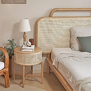 HIGOH Bedside Table Coffee Table Rattan Sofa Sides Table Simple Tea Table Living Room Bedroom Rattan Small Round Nightstand