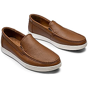 Jousen Men's Loafers & Slip-ons Leather Mens Casual Shoes(AMY3048A tan 10)