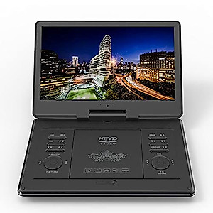 Impecca DVP-1560 15.6” Portable DVD Player HD 1280x800, DVD Player for Car, Kids & TV with 5 Hours Rechargeable Battery, Supports DVD/CD/USB/SD formats, and Connect to DVR/VCR/TV/Blue-ray/AV Input.