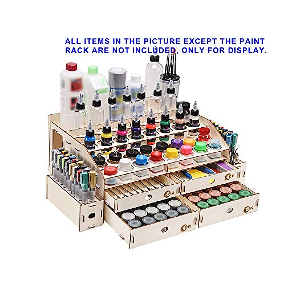 TOGUSH Wood Artist Supply Paint Rack Stand Pigment Ink Bottle with Large Volumetric Bottle and Mark Pen Storage Rack
