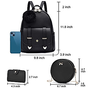 I IHAYNER Mini Leather Backpack Purse for Teen Girls 3-Pieces Fashion Backpack Cute Travel Daypacks Women Pompom Backpack Shoulder Bag Purple