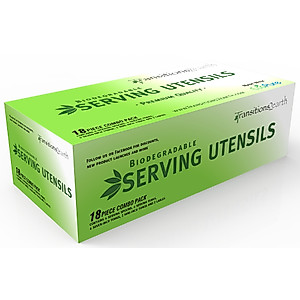 Transitions2earth Biodegradable EcoPure Economy Serving Utensils Combo Pack - 18 Count - Earth-Friendly, BPA-Free, Heavy Duty, Heat Resistant, Recyclable Utensils