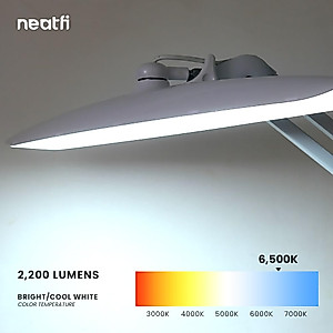 Neatfi XL 2,200 Lumens LED Task Lamp, 24W Super Bright Desk Lamp, 117 Pcs SMD LED, 4 Level Brightness, Dimmable, Task LED Light for Home, Office, Workbench (Non-CCT, White)
