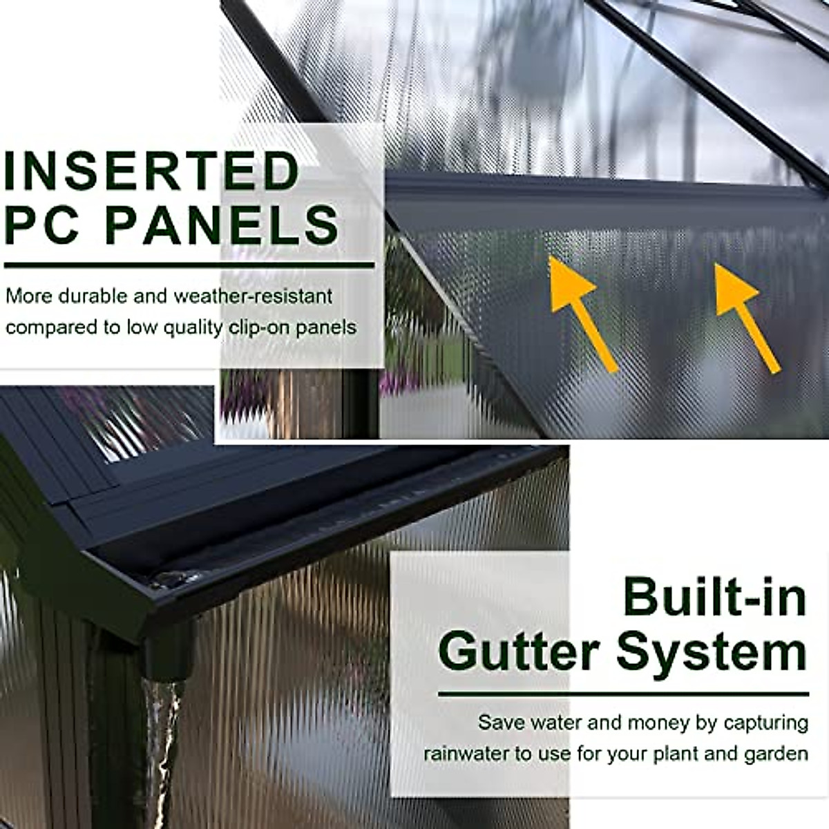 HOWE 8x10x7.5 FT Polycarbonate Greenhouse 2 Sliding Doors 2 Vent Window Walk-in Premium Greenhouse Storage Shed Sunroom Aluminum Large Hot House Garden Backyard for Outdoor Matte Black