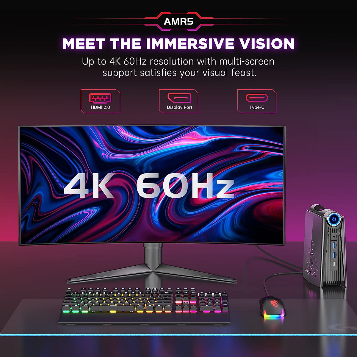 KAMRUI [Gaming PC] Mini PC AMD Ryzen 7 5700U Up to 4.3GHz, 16GB RAM 512GB SSD Small Computer, Radeon Vega 8 Micro Desktop PERF Adjustable, RGB Light, Upgrade Capacity, 4K HDMI DP Type-C